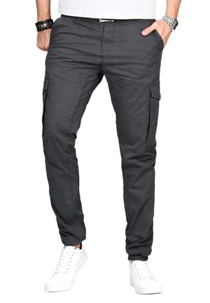 Alessandro Salvarini Herren Designer Cargo Stoff Hose Cargohose Regular Slim [AS-260-Anthrazit-W40-L30]