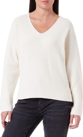 Tom Tailor Damen Pullover mit V-Ausschnitt 1034652, 10348 - Gardenia White, L