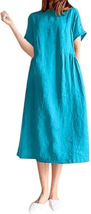 Generic Robe amincissante &agrave; manches courtes et col rond pour femme - Couleur unie - Coupe ajust&eacute;e, noir fonc&eacute;, 4XL