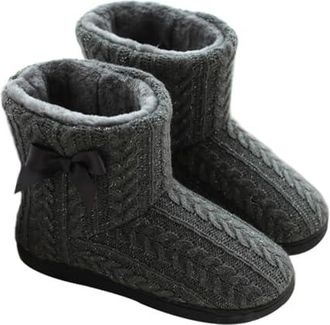 Yardwe Bottines Femme Hiver Maison &Eacute;paisses Antid&eacute;rapantes Chaudes Pantoufles Tricot&eacute;es Confortables