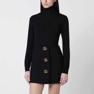 Gucci Schwarzer Rollkragenpullover Aus Wolle Mit Logo-Stickerei