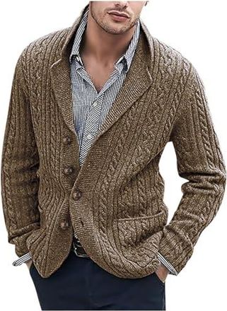 Generic Pull en coton tricot&eacute; &agrave; manches longues pour homme - Couleur unie - Avec col, poche et motif floral - Pour le travail et les loisirs, marron, 3XL