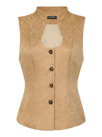 Allegra K Damen Trachtenmieder Dirndl Anzugweste &Auml;rmellos U-Ausschnitt Einreihige Steampunk Jacquard Weste Khaki XL
