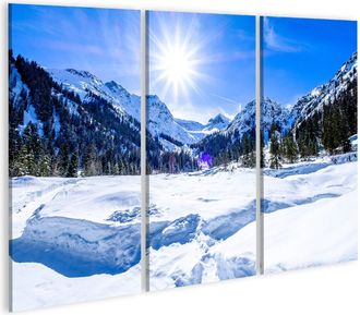 Islandburner Bild auf Leinwand Berge im Dorf Perstisau in Österreich im Winter Wandbild Leinwandbild Kunstdruck Poster 130x80cm - 3 Teile
