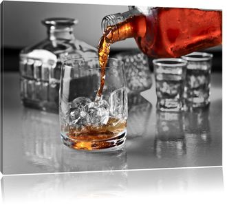 Pixxprint Whiskey im Whiskeyglas B&W, Größe: 120x80cm, Leinwandbild, fertig gespannt, Wandbild, Dekoration, Kunstdruck, kein Poster