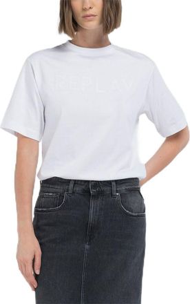 Replay Damen T-Shirt Kurzarm mit Logo, Weiß (White 001), S