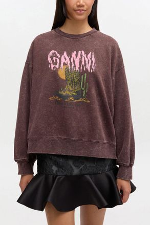 Ganni braun Sweatshirt im Vintage-Waschungsstil Bio-Baumwolle - Gr&ouml;&szlig;e XS