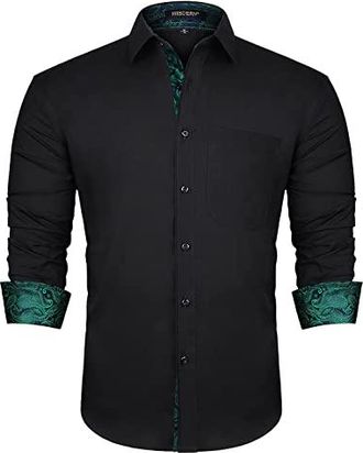 Hisdern Chemises Homme Manches Longues Chemise Décontractée Homme Boutonnées Chemises Formelles Business Chemise Regular Fit Casual Shirt Noir 5XL
