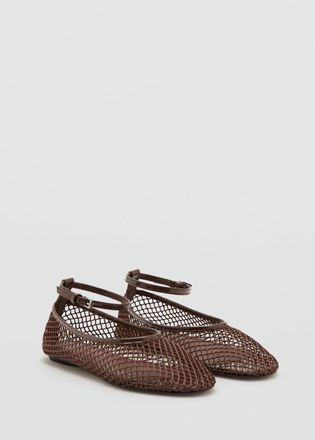 Mango Ballerines maille filet bride chocolat - Femme - 35 - MANGO