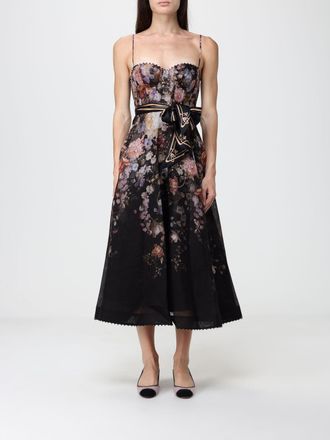 Zimmermann Valiant Midikleid aus Leinen und Seide mit Blumenprint und Herzausschnitt