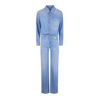 Elisabetta Franchi Denim Jumpsuit Mit Schriftzug-Detail - - Jumpsuits & Playsuits - Damen - Blau - S