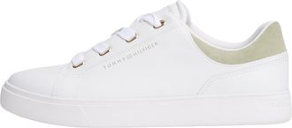 Tommy Hilfiger Damen Cupsole Sneaker Casual aus Leder, Weiß (White/Earth Sage), 40