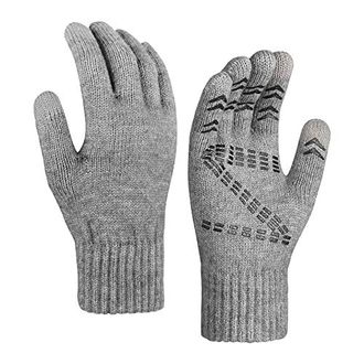 Generic Gants thermiques dhiver unisexes avec poign&eacute;e &agrave; deux doigts et &eacute;cran tactile chauds et &eacute;pais (gris, taille unique)