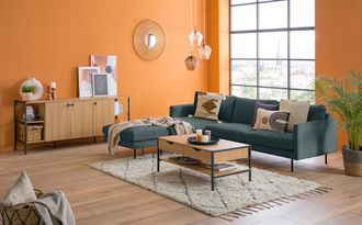 M&oslash;rteens home24 Ecksofa mit Longchair Blau Cordstoff Licia 262 x 82 x 156cm Longchair davorstehend links Skandi