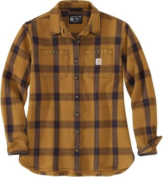 Carhartt Work in Progress Damen Loose Fit Heavyweight Twill Long-Sleeve Plaid Work Utility Button Down Shirt, Carhartt Brown, M EU