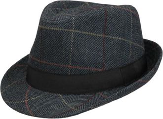LIPODO Chapeau en Tissu Brisburgh Trilby Homme - de Musicien a Carreaux avec Doublure, Ruban Gros Grain Automne-Hiver Hiver - L (59-60 cm) Bleu Fonce