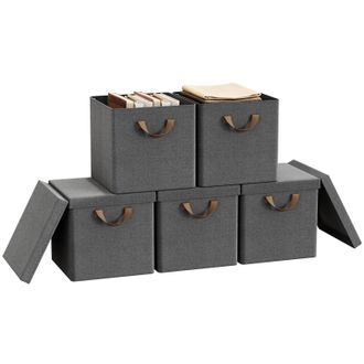 Woltu Faltbare Aufbewahrungsboxen 5 St&uuml;ck, Stoffboxen mit Deckel und Metallrahmen, Aufbewahrungsw&uuml;rfel f&uuml;r Wohnzimmer, Schlafzimmer, Arbeitszimmer, Mehrzwec