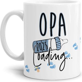 Tassendruck Tasse Babynews Du wirst Opa 2025 - Geschenkidee/Ladebalken/Endlich Schwanger/Schwangerschaft verkünden/Baby - Weiß