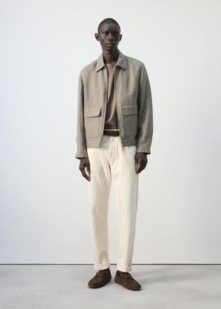 Mango Veste 100 % lin poches marron moyen - Homme - XXL - MANGO MAN