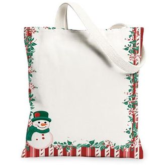 Generic Sacs fourre-tout en toile de vacances, motif bonhomme de neige, sacs de courses r&eacute;utilisables, respectueux de lenvironnement, l&eacute;gers et lavables, Blan
