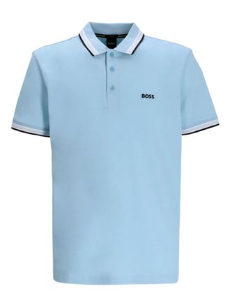 BOSS polo &agrave; logo brod&eacute; - Bleu