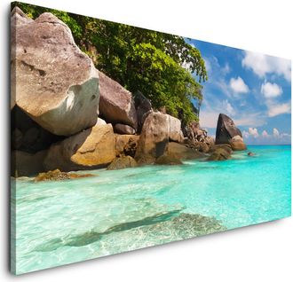 Paul Sinus Art Tropischer Strand 120x 60cm Panorama Leinwand Bild XXL Format Wandbilder Wohnzimmer Wohnung Deko Kunstdrucke