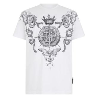 Philipp Plein Rundhals-T-Shirt Wind Rose Tattoo - - Tops - Herren - Wei&szlig; - 3XL