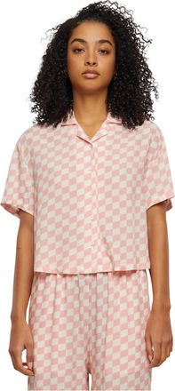 Urban Classics Damen Hemdbluse Ladies Viscose Resort Shirt, Kurzarm Bluse f&uuml;r Frauen, Loose Fit, Lemonadepinkcheck, 3XL