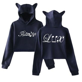 Generic Rosalia LUX Sweat &agrave; capuche avec logo 2026 World Tour du monde oreilles de chat Sweat &agrave; capuche &agrave; manches longues Crop Top V&ecirc;tements pour femmes, bleu