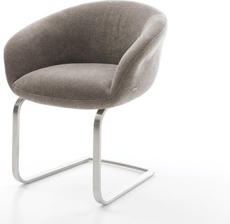 DELIFE Freischwinger Vinka-Flex mit Armlehnen Strukturstoff Soft Taupe Freischwinger flach Edelstahl Taschenfederkern, Esszimmerst&uuml;hle