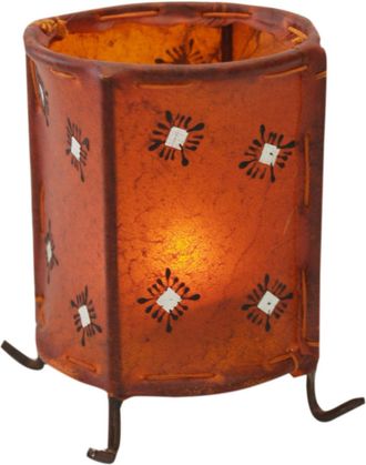 Guru Shop Orientalisches Teelicht Henna - Modell 1 Orange, Leder, 13x9x9 cm