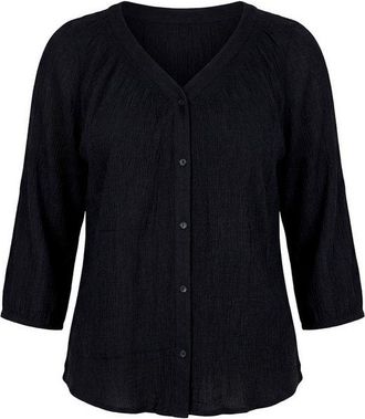 Ulla Popken Longbluse Bluse A-Linie geraffter V-Ausschnitt 3/4-Arm