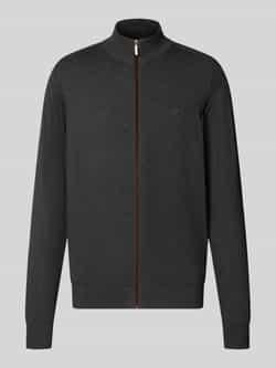 Bugatti Regular Fit Strickjacke aus reiner Baumwolle mit Label-Stitching