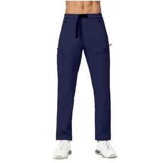 Generic Pantalon dhiver doublé en polaire thermique pour homme avec plusieurs poches zippées, bleu marine, 4XL