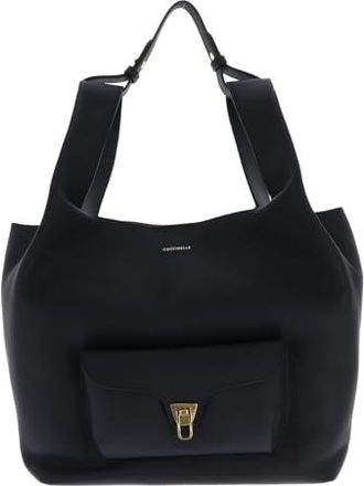 Coccinelle Cuir sac à épaule Beat Shopping Double Grainy Leather Handbag Noir/Cognac