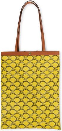 Celine Womens Shopper Bag Triomphe Yellow Fabric Handbags Hand
