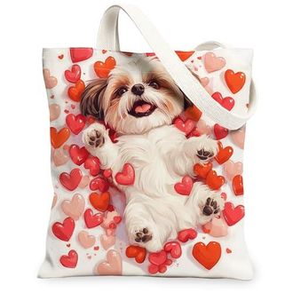 Generic Shih Tzu Sac fourre-tout en toile pour le shopping Motif chien 33 x 38 cm, sac d&eacute;picerie r&eacute;utilisable pour la Saint-Valentin, sac d&eacute;picerie pour femme