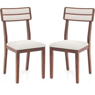 Costway Lot de 2 Chaises de Salle &agrave; Manger, Chaises de Cuisine Rembourr&eacute;es avec Dossier Haut, Pieds en Bois de Caoutchouc, Sans Accoudoirs, Charge 180 KG