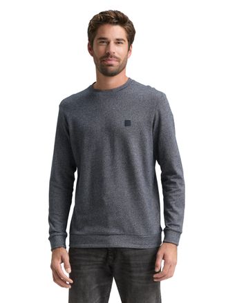 Tom Tailor Herren 1048586 Langarmshirt mit Logo-Badge, 19932-Navy Grindle Structure, L