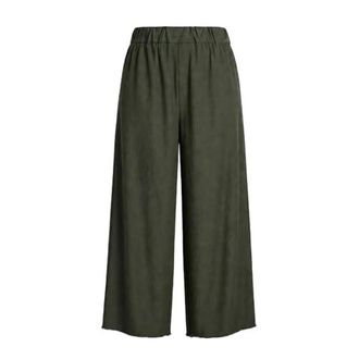 Generic Plus Taille &Eacute;lastique Taille &Eacute;t&eacute; &Eacute;l&eacute;gant Pantalon Large Jambe Femmes Bouton Design L&acirc;che D&eacute;contract&eacute; Pantalon Droit Bas 6XL 7XL, Vert, XXL Grande tail