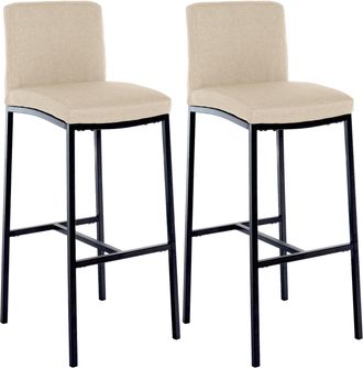 Clp Barhocker 2er Set, Barstuhl Freeport mit Rückenlehne und gepolstertem Sitz mit Fußablage in Kunstleder und Stoff, Farbe:Creme, Material:Stoff