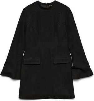 Vero Moda Vero Moda Short Tailored Dress Vmanes Ls Robe Courte en Tweed sur Mesure, Noir, XS Femmes