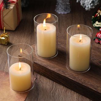 Cabilock Kerzenhalter Glas 4er Set Kerzen Glashalter - Glaszylinder F&uuml;r Teelichter - Windlicht Ersatzglas - Ideal F&uuml;r Hochzeitsdekorationen - Zuhause Und Party