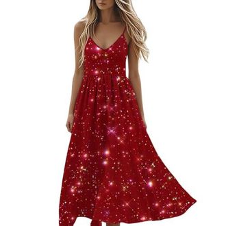 Generic Robe longue de No&euml;l pour femme - Jaune - Robe de plage - Robe d&eacute;contract&eacute;e - Robe &agrave; jarretelles - Robe d&eacute;t&eacute;, Rose, XXL