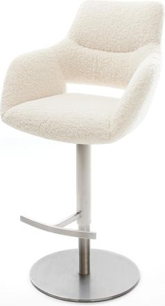 DELIFE Barstuhl Yago-Flex Teddystoff Beige Drehfu&szlig; h&ouml;henverstellbar Edelstahl Silberfarben Taschenfederkern, Barst&uuml;hle