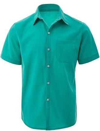 Generic Chemise en coton pour homme, col standard, manches courtes, l&eacute;g&egrave;re, respirante, boutonn&eacute;e avec poche de poitrine, style d&eacute;contract&eacute;, professionnel, co