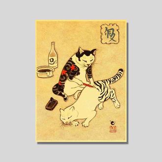 Generic Ara Step Japanische Samurai Katze Tattoo Poster Drucke ungerahmt (2, 297 x 420 mm)