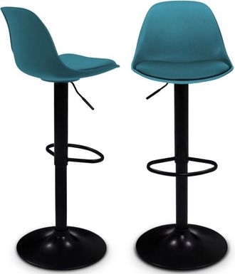 IDMarket Idmarket - Lot de 2 tabourets de bar karl design bleu canard pied noir