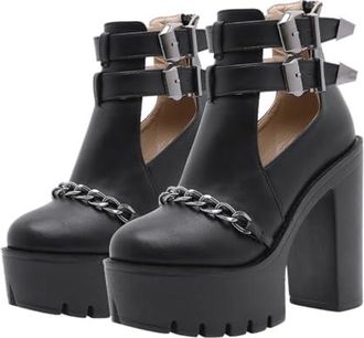 Soimiss Bottines Pour Femmes à Talons Hauts Et Rivets Résistantes à Eau Chaussures Avec Chaînes Et Détails à Rivets
