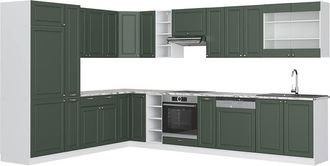 Vicco Eckküche Fame-Line, Grün-Gold Landhaus/Weiß, 257 x 347 cm ohne Arbeitsplatte